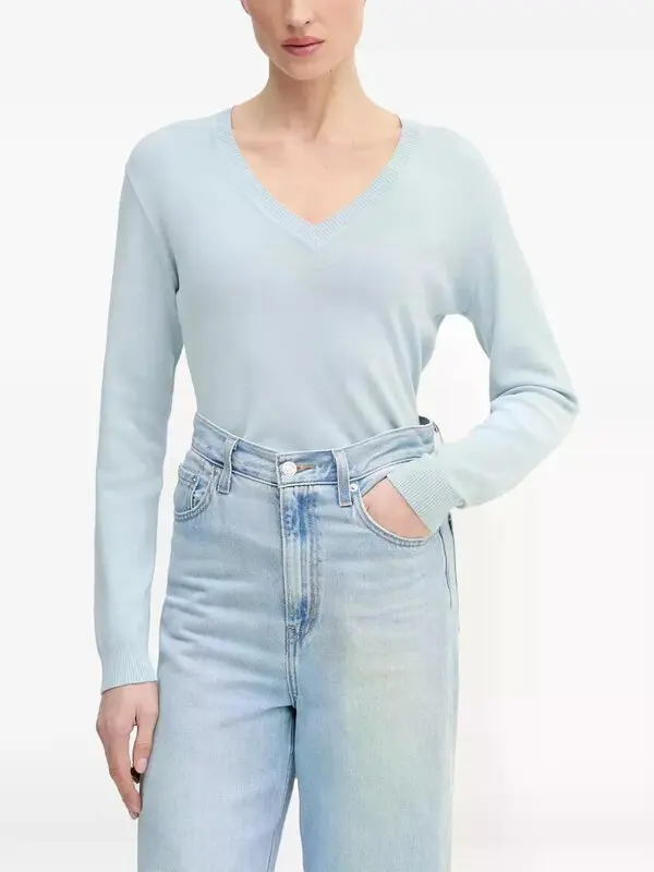 BENETTON V-neck Ribbed Knit Long Sleeve Sweater