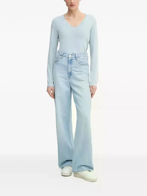 BENETTON V-neck Ribbed Knit Long Sleeve Sweater