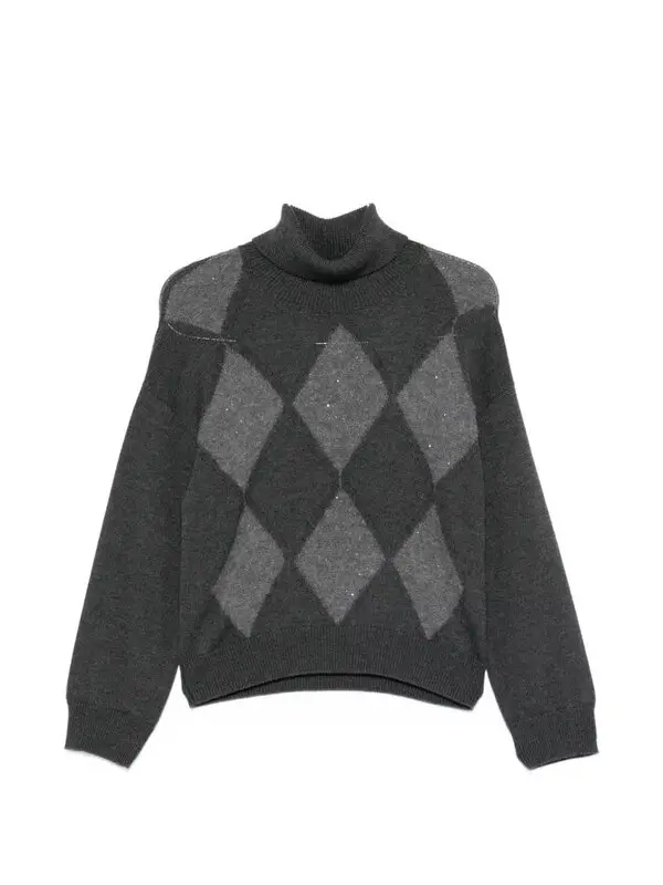 Peserico Argyle-knit Sequin-embellished Sweater - Grey