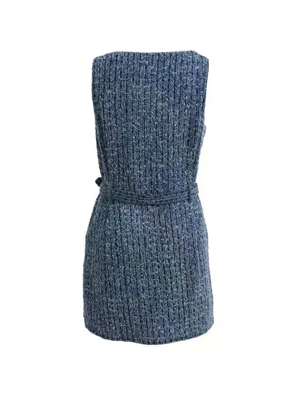 SELF-PORTRAIT Textured Belted Mini Dress - Blue