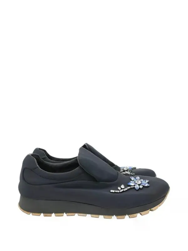 Prada Embellished Floral Slip-on Sneakers - Black
