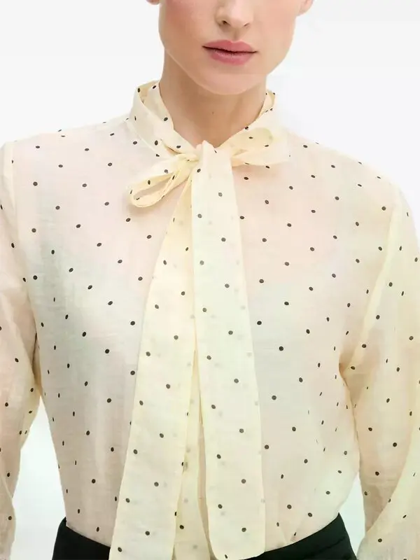 BENETTON Cream Polka Dot Tie-neck Shirt