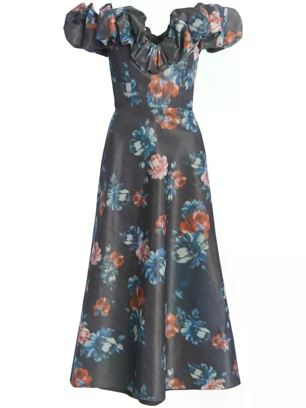 MARKARIAN Floral Ikat-print Midi Dress - Grey