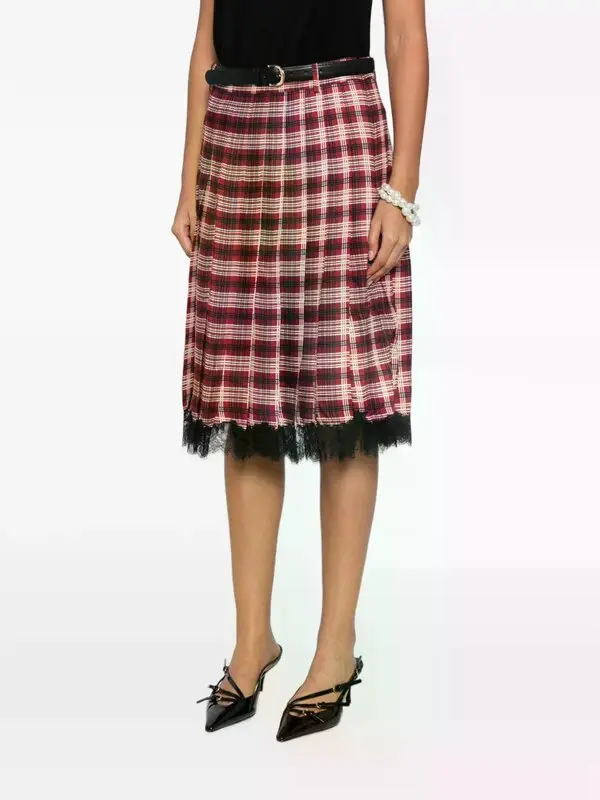 SELF-PORTRAIT Pleated Lace-trim Skirt