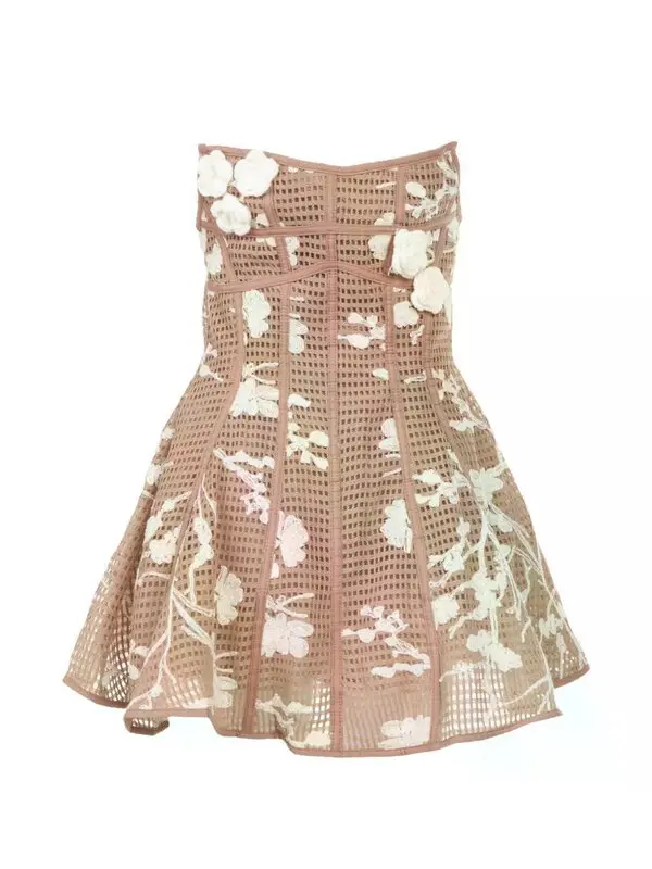 KENZIE KLAMBIE Floral Lace Strapless Mini Dress