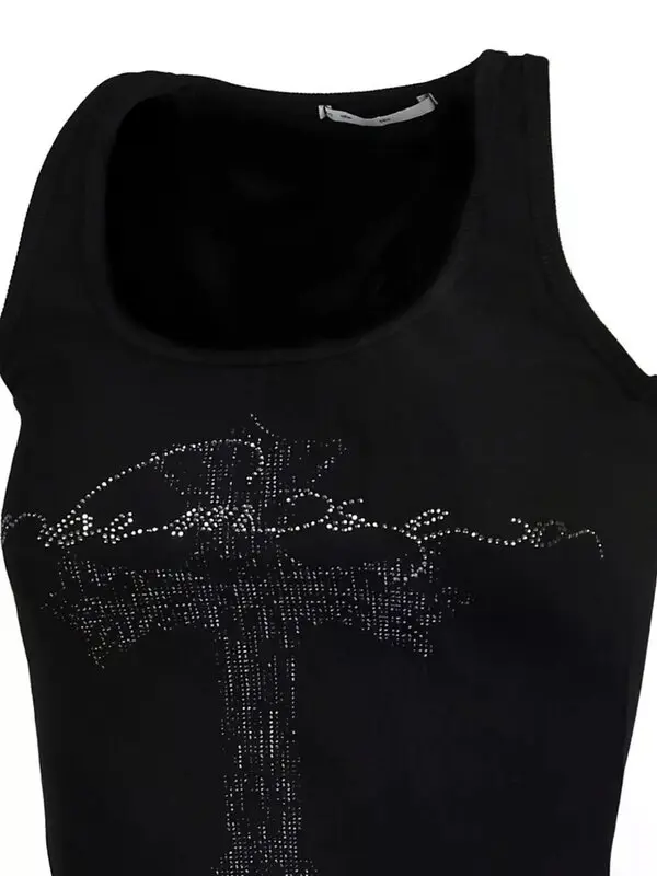 BOHEMSEO Ribbed Embellished Cross Tank Top - Black