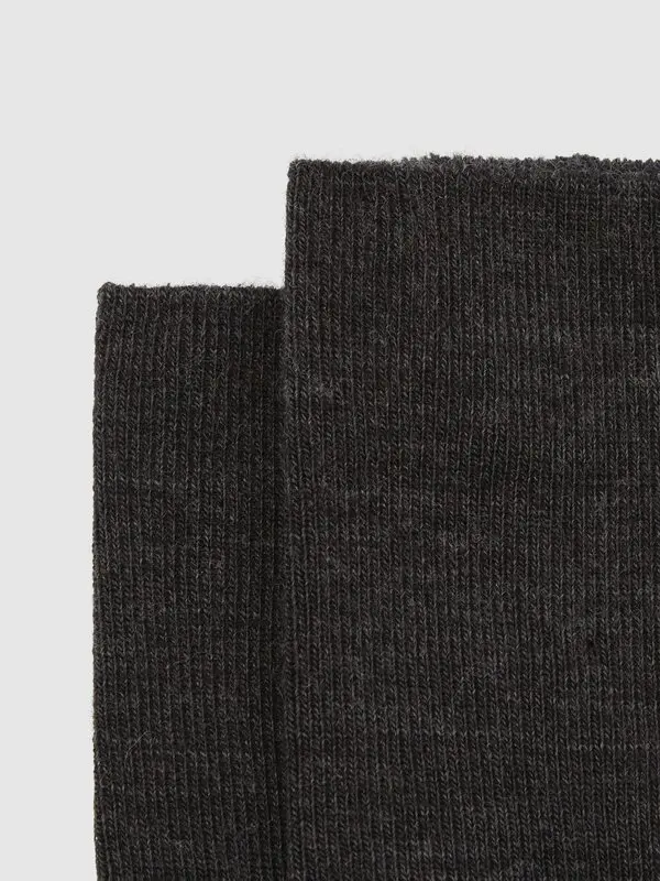 REISS Wool-cotton Fine-rib Socks - Charcoal