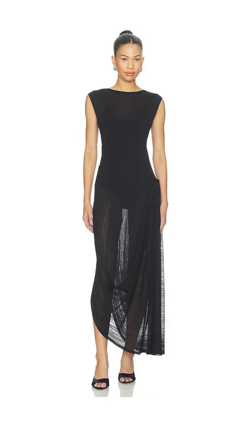 Balmain Flechage Viscose Draped Maxi Dress In . Also - Black