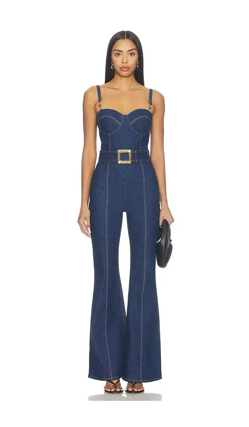 NADINE MERABI Harley Denim Jumpsuit In . Also - Blue
