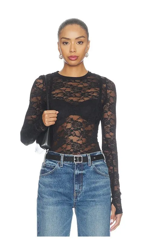 Michael Lauren Vero Longsleeve Fitted Lace Top In . Also