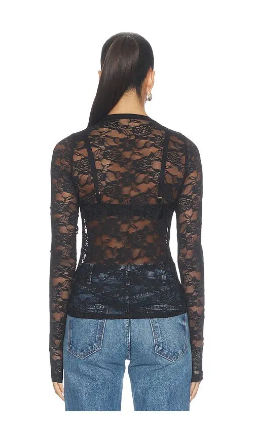 Michael Lauren Vero Longsleeve Fitted Lace Top In . Also