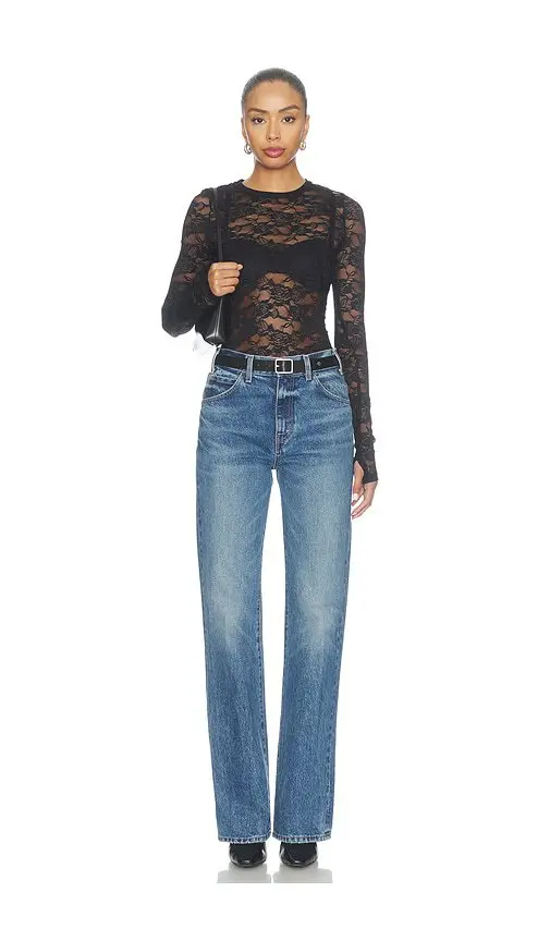 Michael Lauren Vero Longsleeve Fitted Lace Top In . Also