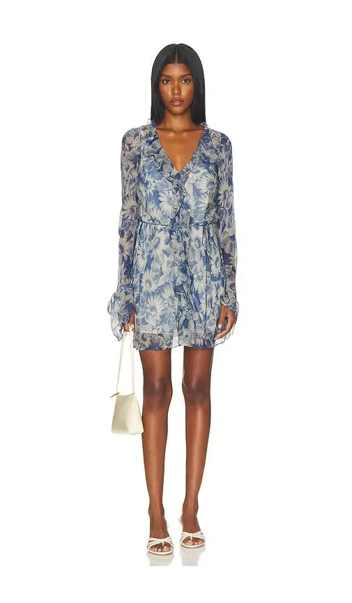 SIR. Lilia Ruffle Long Sleeve Mini Dress In . Also - Blue
