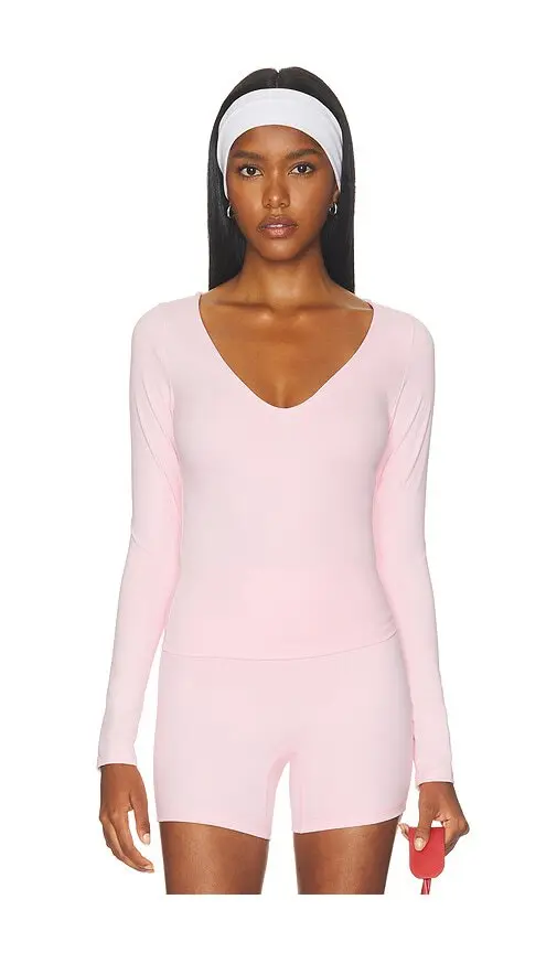 RUNAWAY THE LABEL Zelda Low V-neck Long Sleeve Top In . Also - Pink