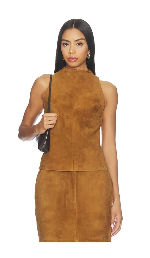 AEXAE Lamb Leather Suede High Neck Top In . Also