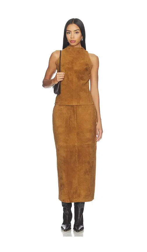 AEXAE Lamb Leather Suede High Neck Top In . Also