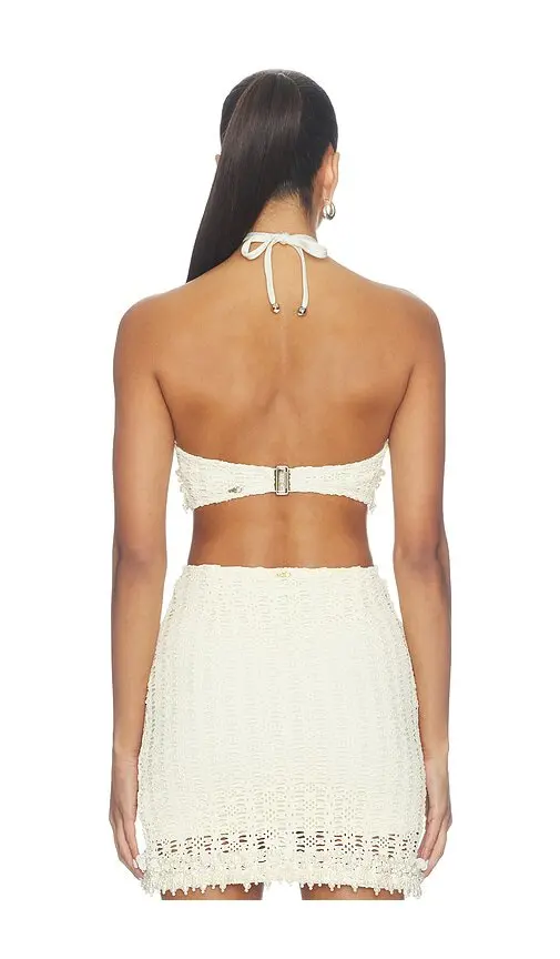 PatBO Mesh Halter Top With Pearl Embellishments