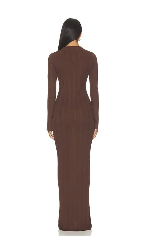 AEXAE Ribbed Knit Maxi Dress With Plunge Neckline