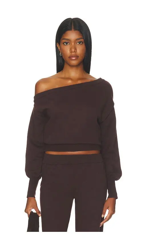 RUNAWAY THE LABEL Heather Off Shoulder Knit Top In . Also