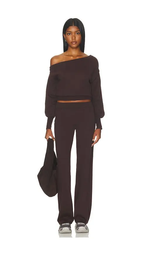 RUNAWAY THE LABEL Heather Off Shoulder Knit Top In . Also
