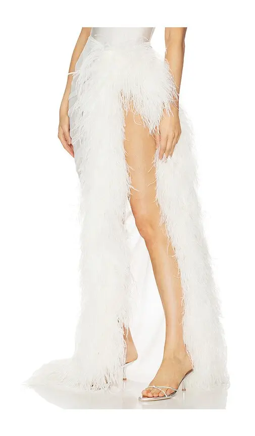 BRONX BANCO Belle Blanc Feather Trim Skirt
