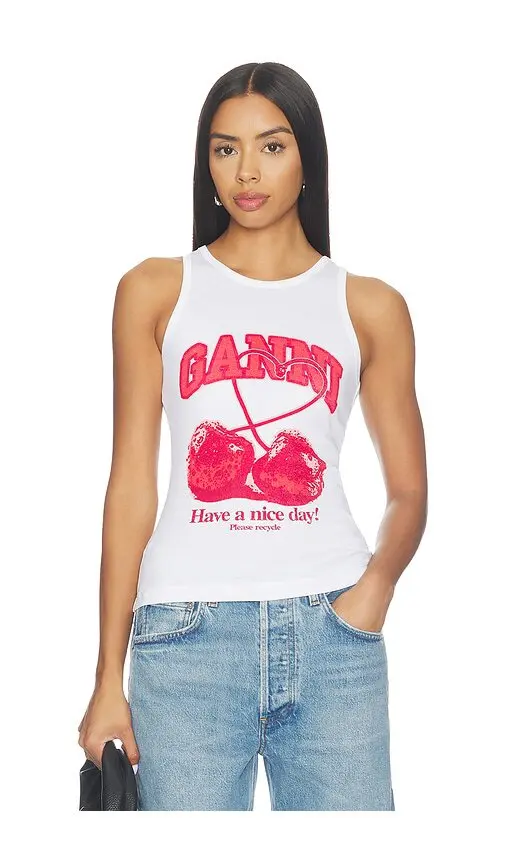 GANNI Compact Rib Jersey Tank Cherry In . Also