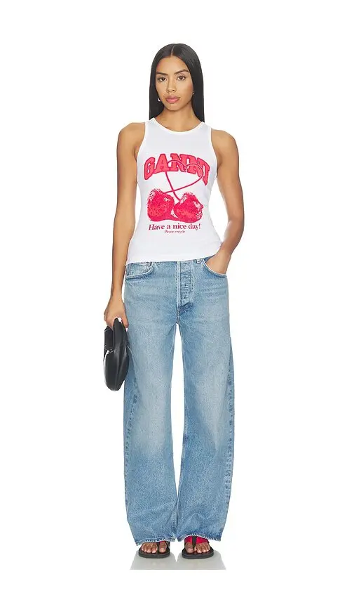 GANNI Compact Rib Jersey Tank Cherry In . Also