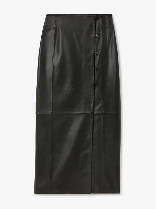 HOUSE OF DAGMAR Leather Button Detailed Midi Skirt