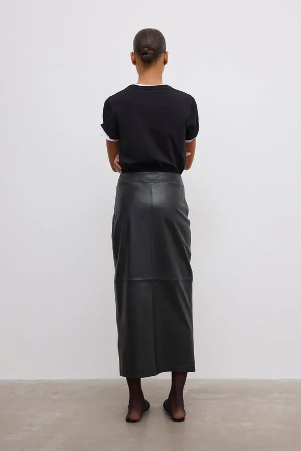 HOUSE OF DAGMAR Leather Button Detailed Midi Skirt