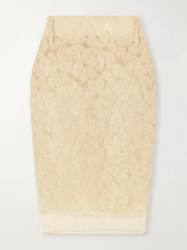 Marni Tiered Floral Appliqué Organza Midi Skirt - Neutrals