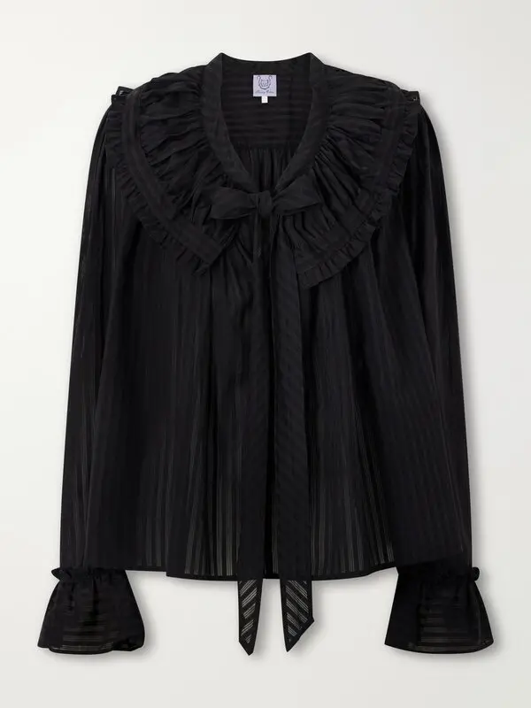 Thierry Colson Dauphine Ruffled Striped Cotton-voile Blouse - Black