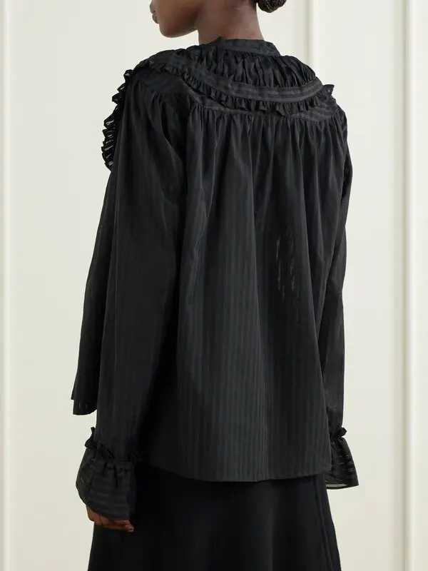 Thierry Colson Dauphine Ruffled Striped Cotton-voile Blouse