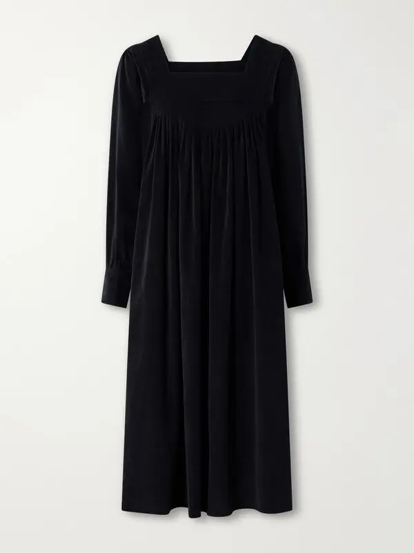 Thierry Colson Tatiana Cotton And Wool-blend Corduroy Midi Dress - Black