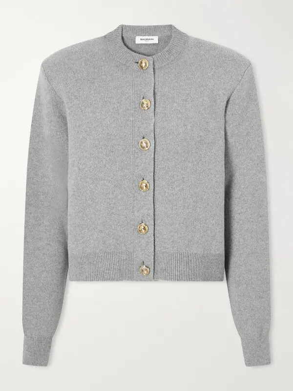 Balmain Merino Wool And Cashmere-blend Cardigan - Gray