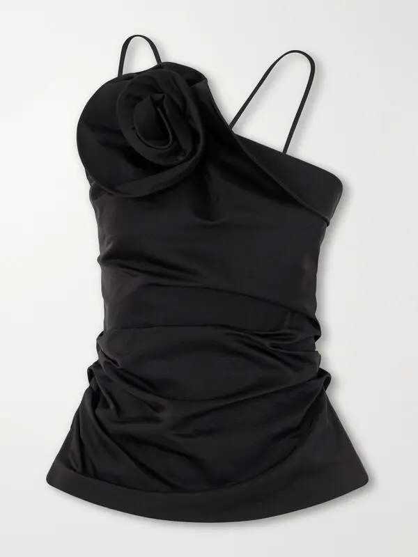 Magda Butrym Floral-appliquéd Cotton And Silk-blend Cami - Black