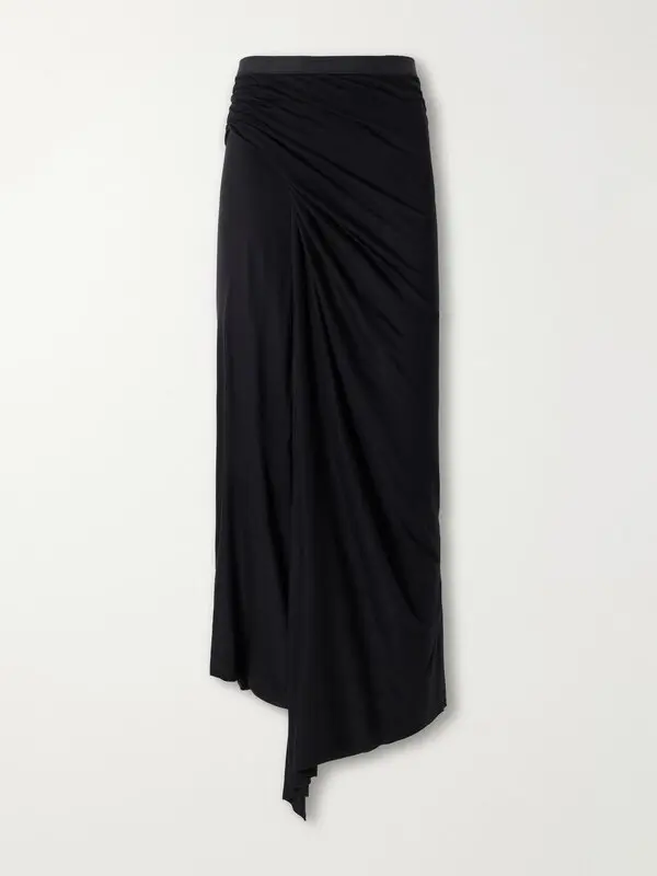 Rick Owens Anthem Draped Jersey Midi Skirt - Black