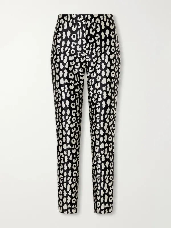 Carolina Herrera Leopard-patterned Jacquard Slim-leg Pants - Black