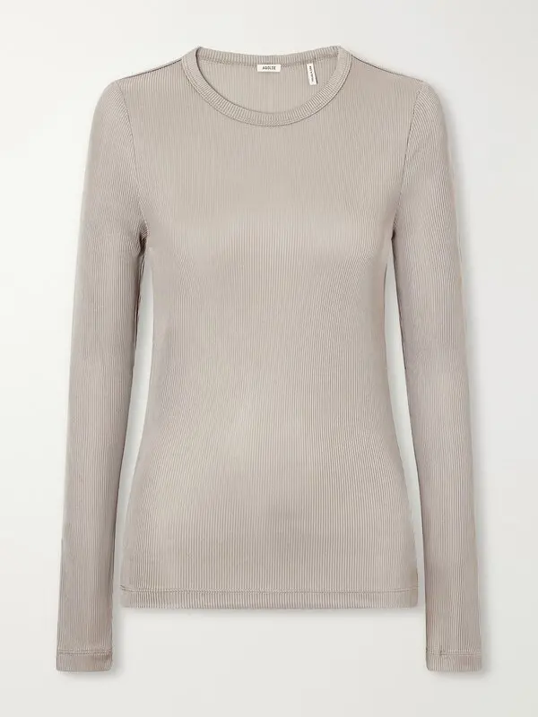 AGOLDE Delphi Ribbed Stretch Long Sleeve T-shirt - Brown
