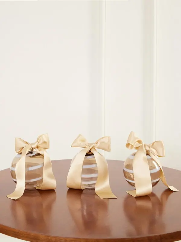 Brunello Cucinelli Set Of Three Striped Glass Ornaments - Neutrals