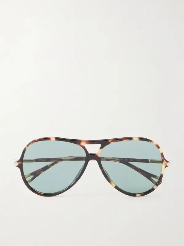 Chloé Tubolar Aviator-style Recycled Tortoiseshell Acetate Sunglasses - Brown