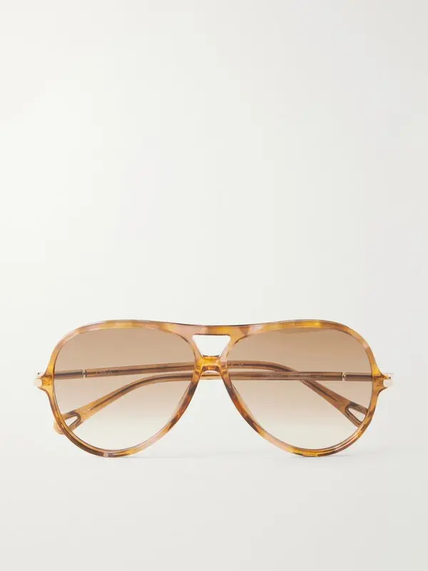 Chloé Tubolar Aviator-style Recycled Tortoiseshell Acetate Sunglasses - Brown