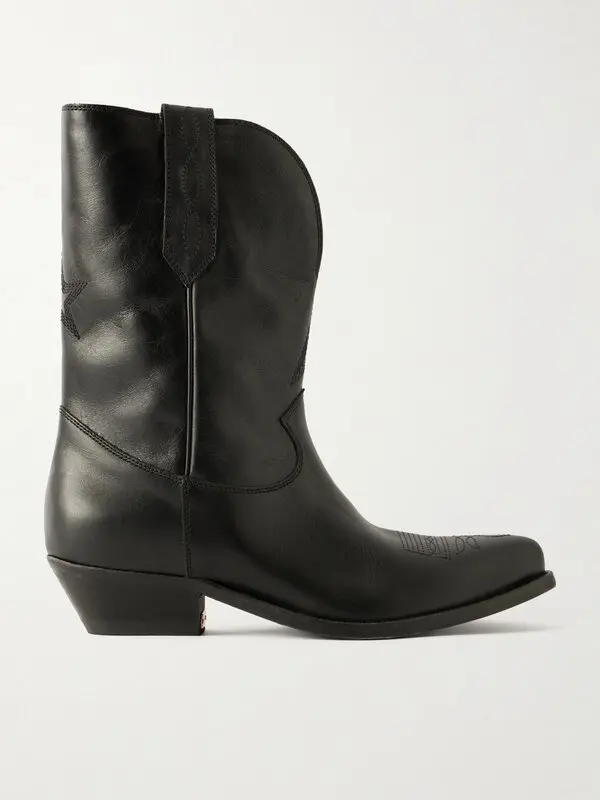GOLDEN GOOSE Wish Star Embroidered Leather Ankle Boots - Black
