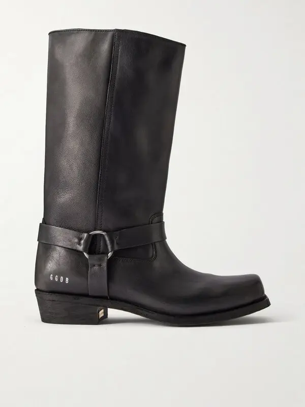 GOLDEN GOOSE Distressed Leather Knee Boots - Black