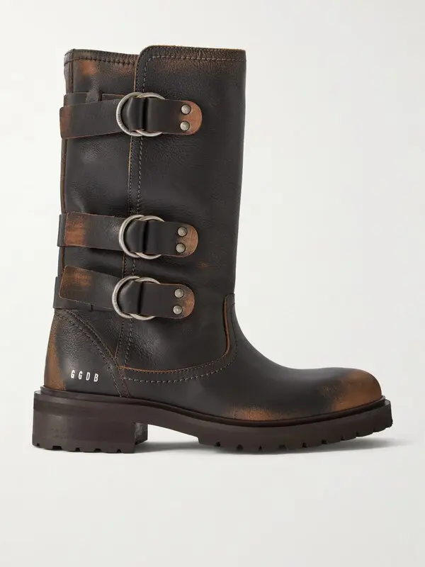 GOLDEN GOOSE Kurt Distressed Leather Knee Boots - Brown