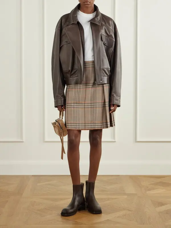 Burberry Pleated Checked Wool Mini Skirt