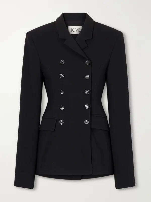 Tove Hero Double-breasted Crepe Blazer - Black