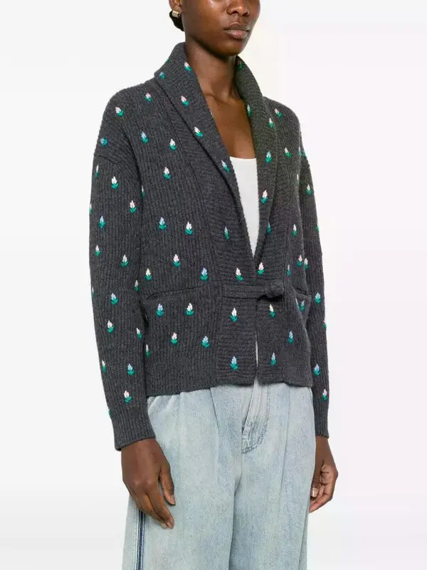 FORTE_FORTE Floral Embroidered Ribbed Knit Cardigan