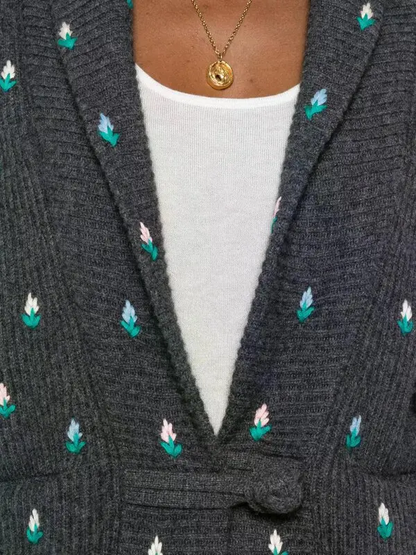 FORTE_FORTE Floral Embroidered Ribbed Knit Cardigan