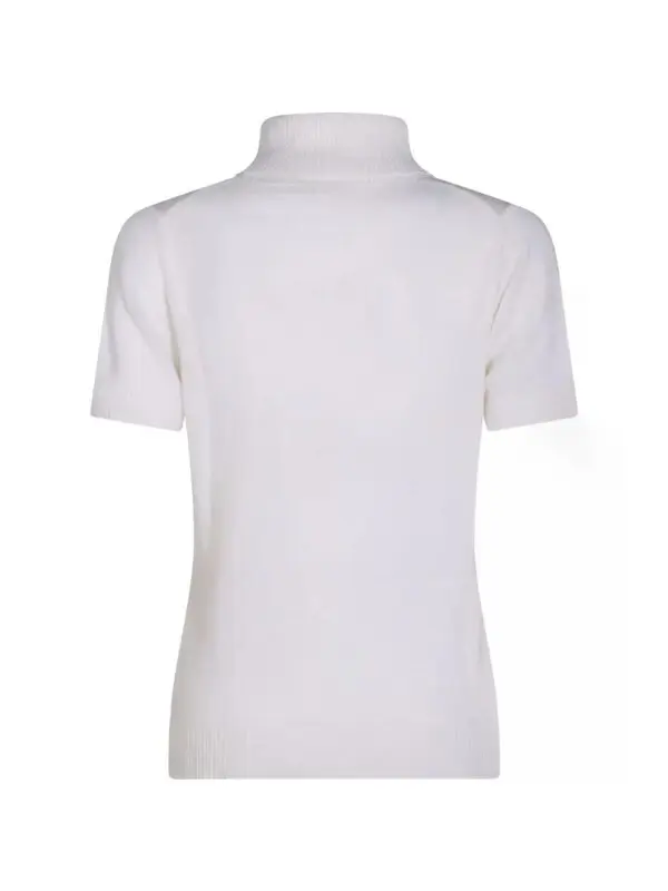 ALLUDE Cashmere Roll Neck Short Sleeve Sweater - White