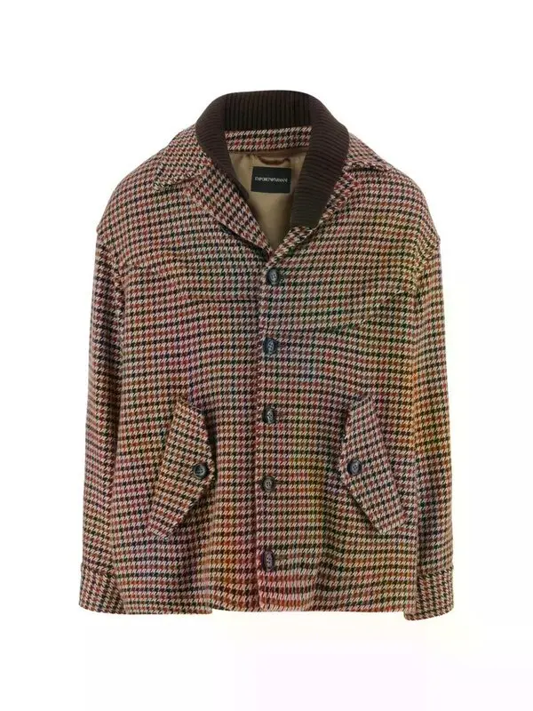 Emporio Armani Houndstooth Pattern Ribbed-collar Jacket